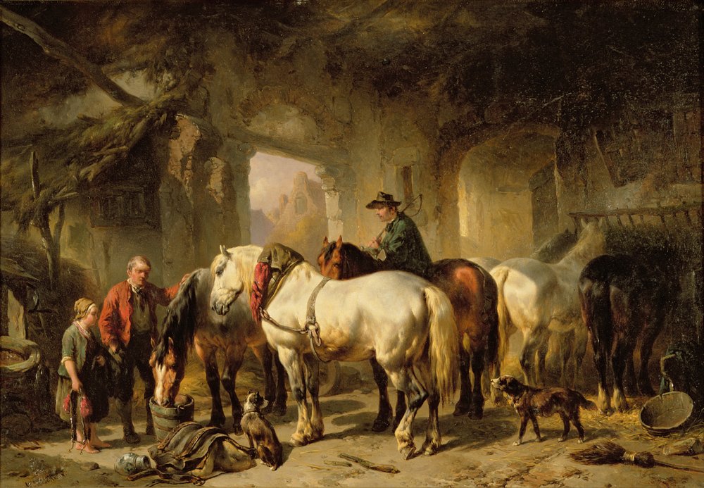 Pferde fressen im Stall von Wouterus Verschuur: Kunstdruck