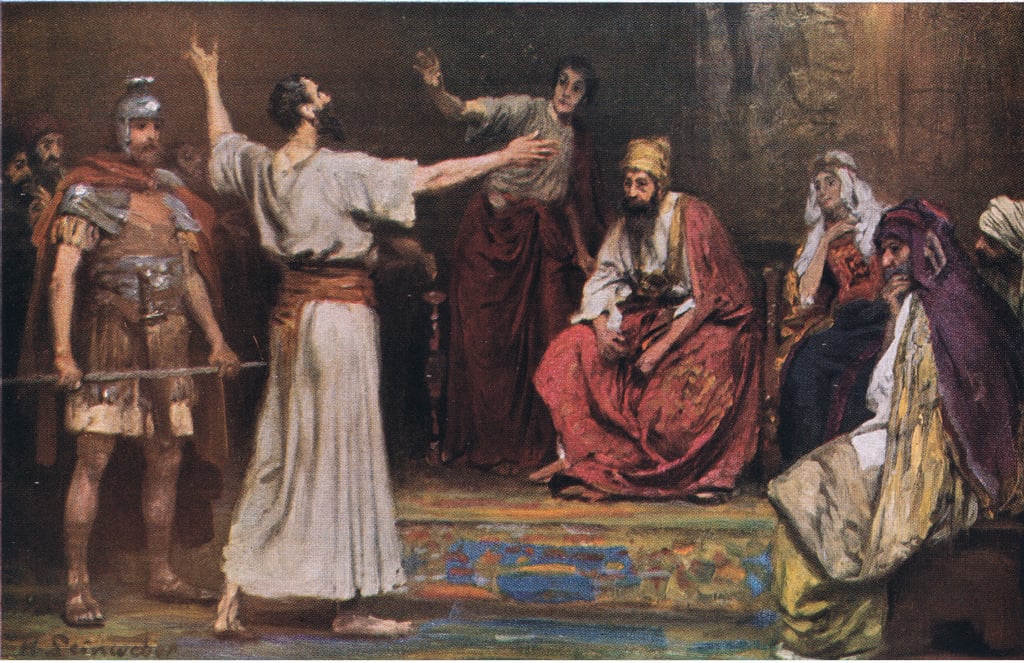 Paulus vor Festus und Agrippa, aus Hulberts Geschichte der Bibel ...