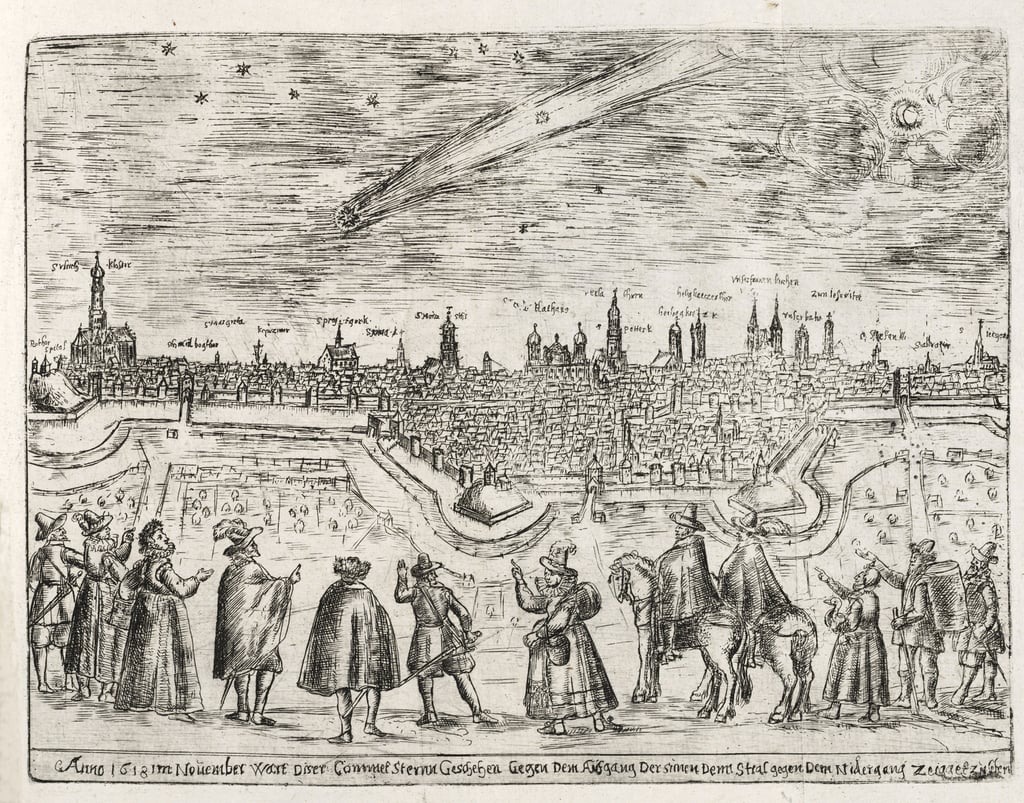 Komet gesehen über Augsburg Ende November 1618, aus Cometen Historia ...