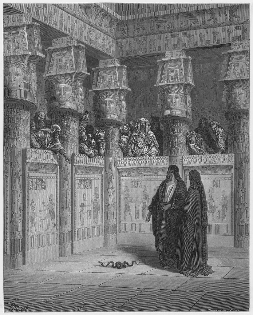 Gustave Dore Bible: Moses und Aaron vor dem Pharao