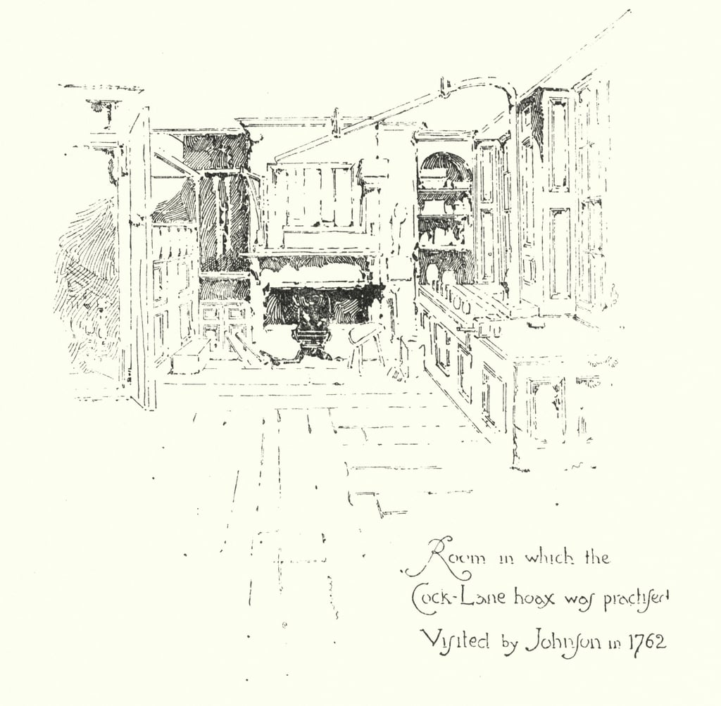 Raum, in dem der Cock-Lane-Geistesstreich praktiziert wurde, besucht ...