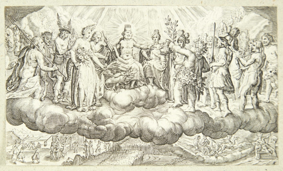 Bakkus schenkt dem Jupiter Wein von Jacob Matham: Kunstdruck