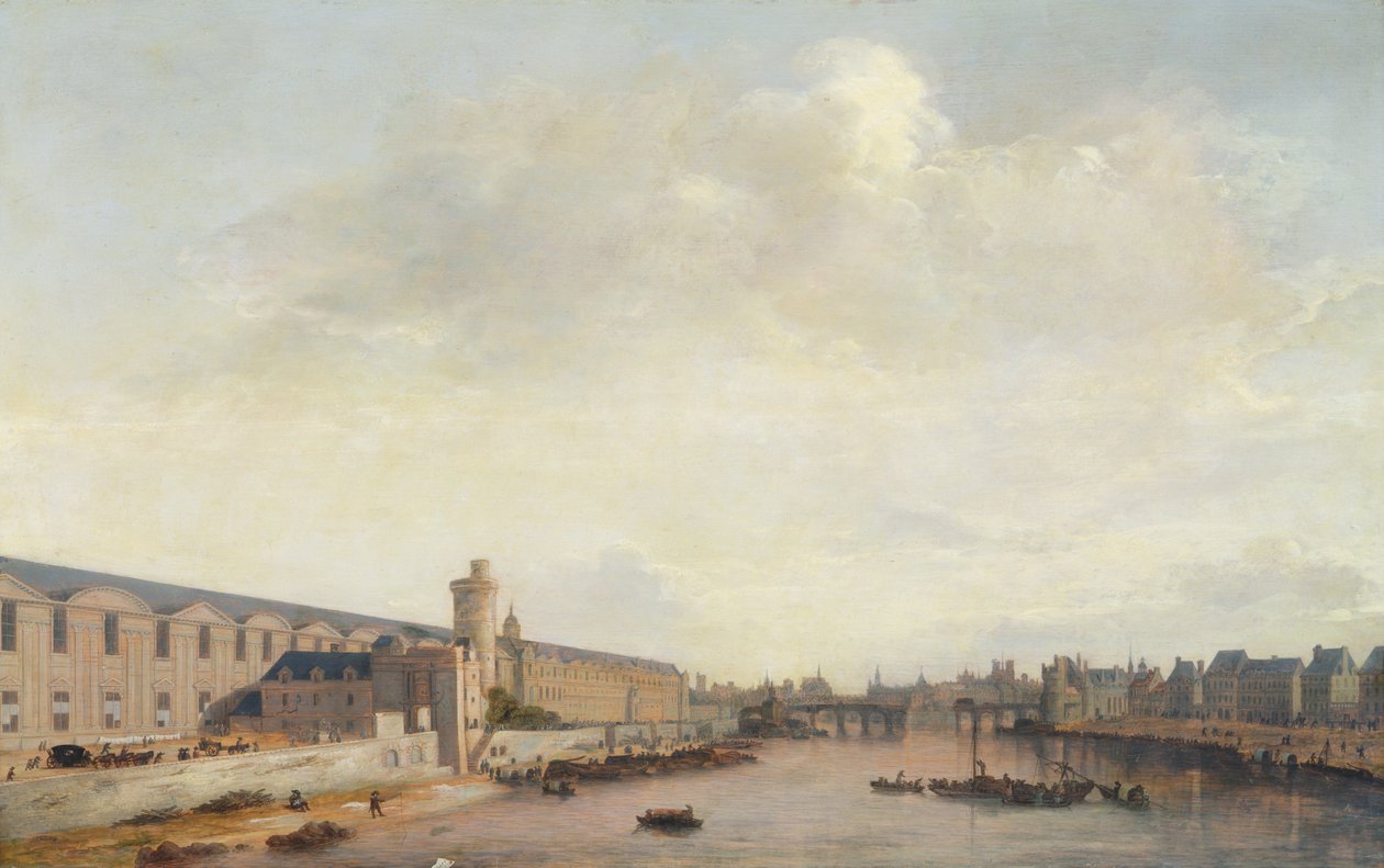 Die Grande Galerie des Louvre, Blick auf Paris von der Barbier-Brücke ...