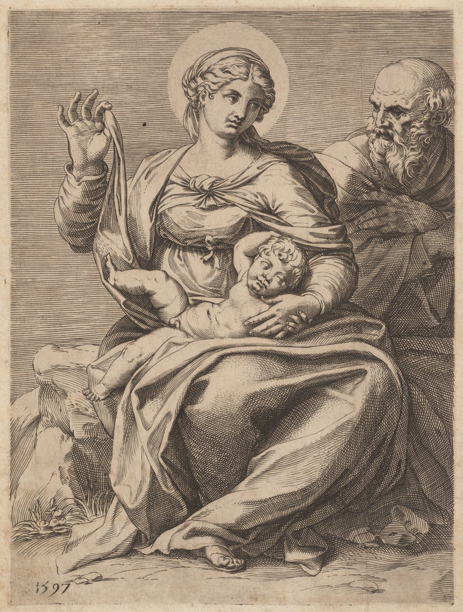 Die Heilige Familie von Agostino Carracci: Kunstdruck
