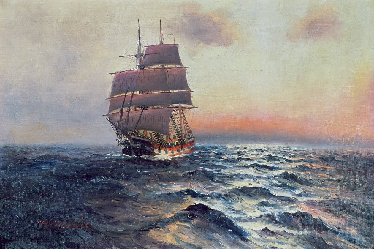 Segelschiff auf See von Alfred Serenius Jensen: Kunstdruck