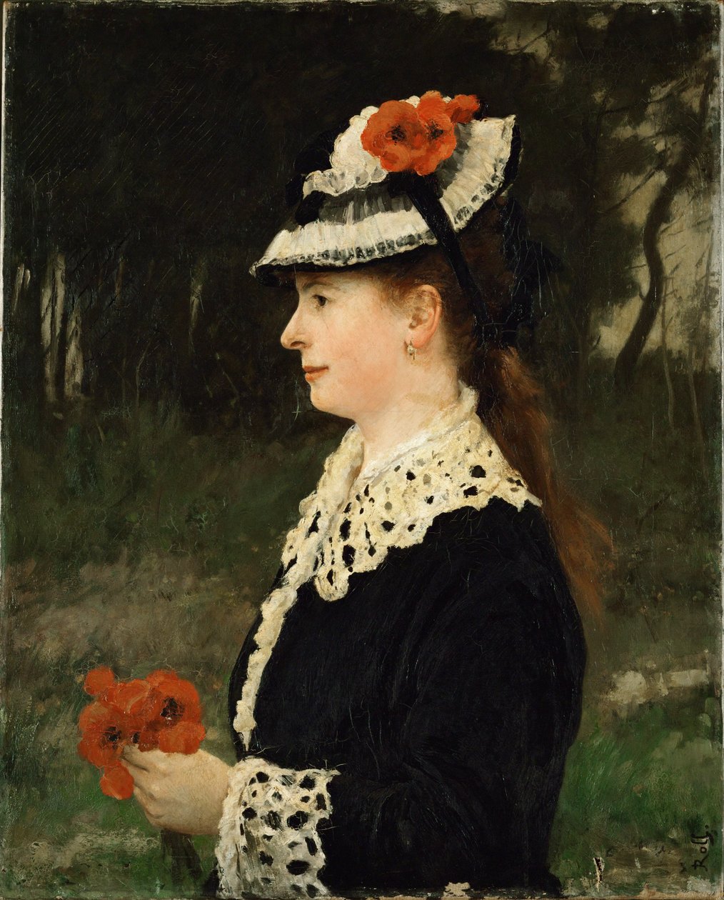 Frau mit roten Mohnblumen von Alfred Roll: Kunstdruck