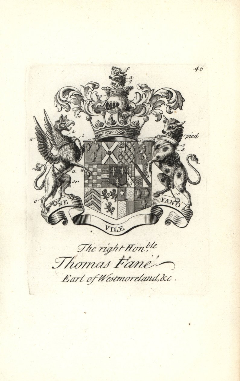 Wappen und Kamm des ehrenwerten Thomas Fane, 8. Earl of Westmoreland