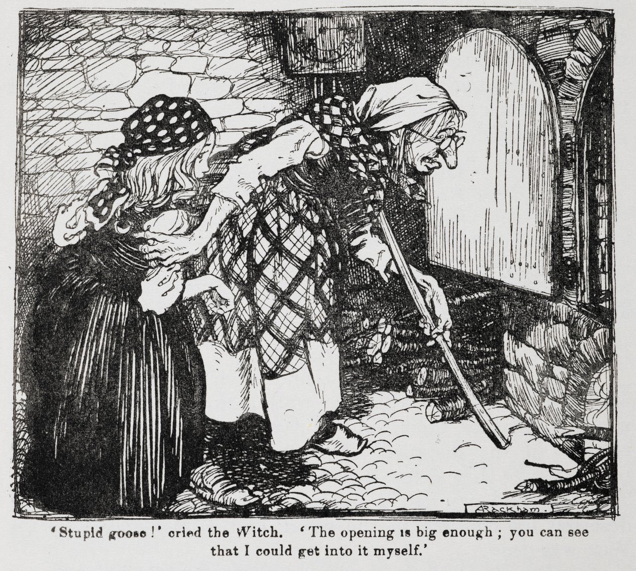 Gretel und die alte Hexe am Ofen aus 'Hänsel und Gretel'