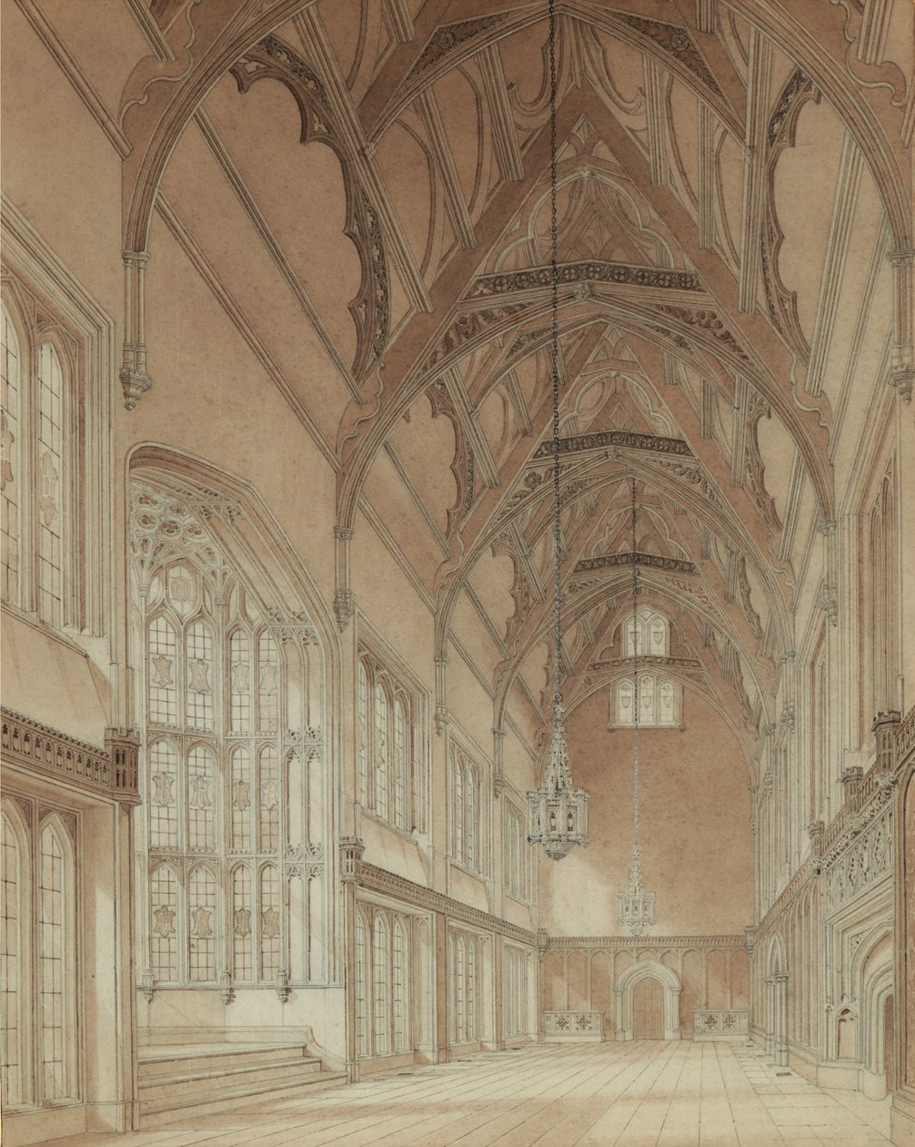 Innenansicht einer College-Halle von Augustus Welby Pugin