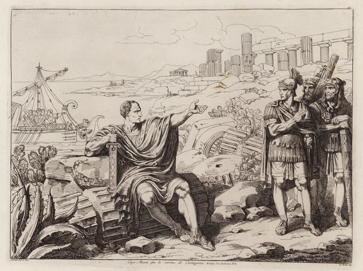 Gaius Marius sitzt unter den Ruinen von Karthago
