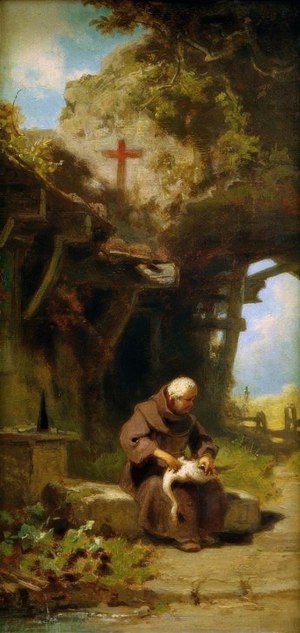 Ein Einsiedler, der eine Gans rupft von Carl Spitzweg