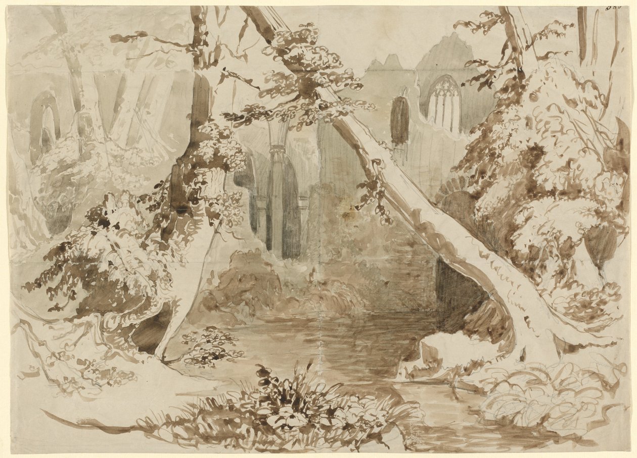 Eine zerstörte Kirche im Wald von Carl Blechen: Kunstdruck