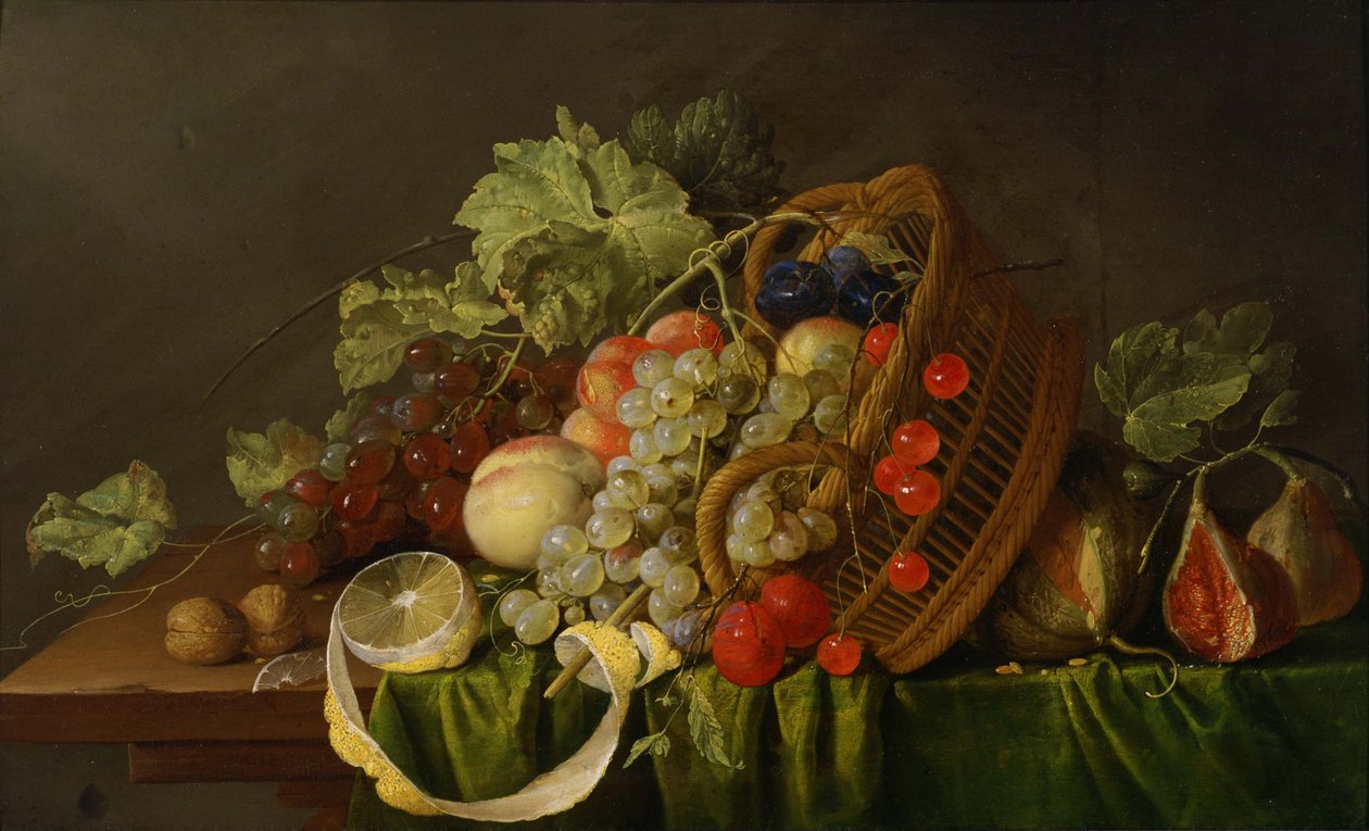 Stillleben mit einem Korb voller Früchte, ca. 1654