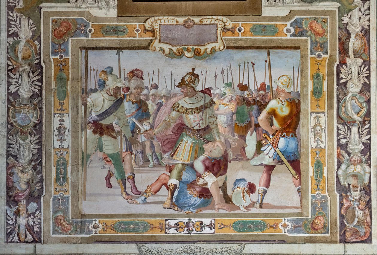 Schlachtenszene, aus den Taten von Gottfried von Bouillon bei der ...