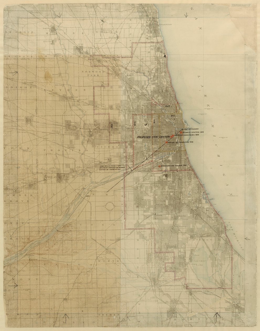 Plan von Chicago, Chicago, Illinois, Diagramm zur Stadtentwicklung, 1909