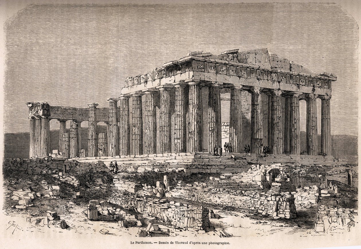Das Parthenon in Athen. Zeichnung von Therond zur Illustration der ...