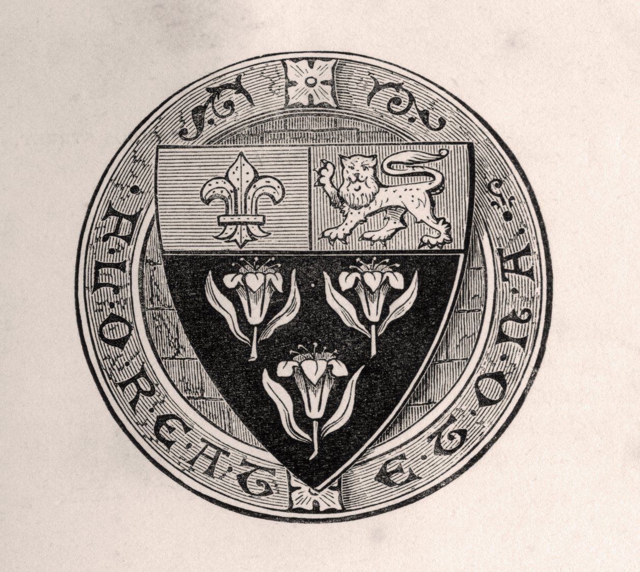 Eton-Schild über Rundel mit Schulmotto, Illustration aus Memoirs of ...