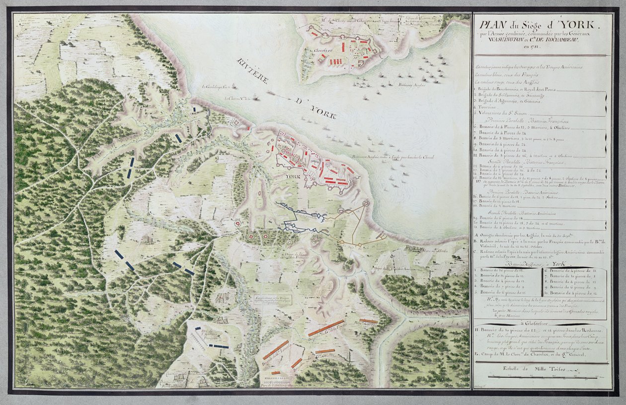 Karte der Belagerung von York im Jahr 1781, aus 'Guerre de l'Amerique ...