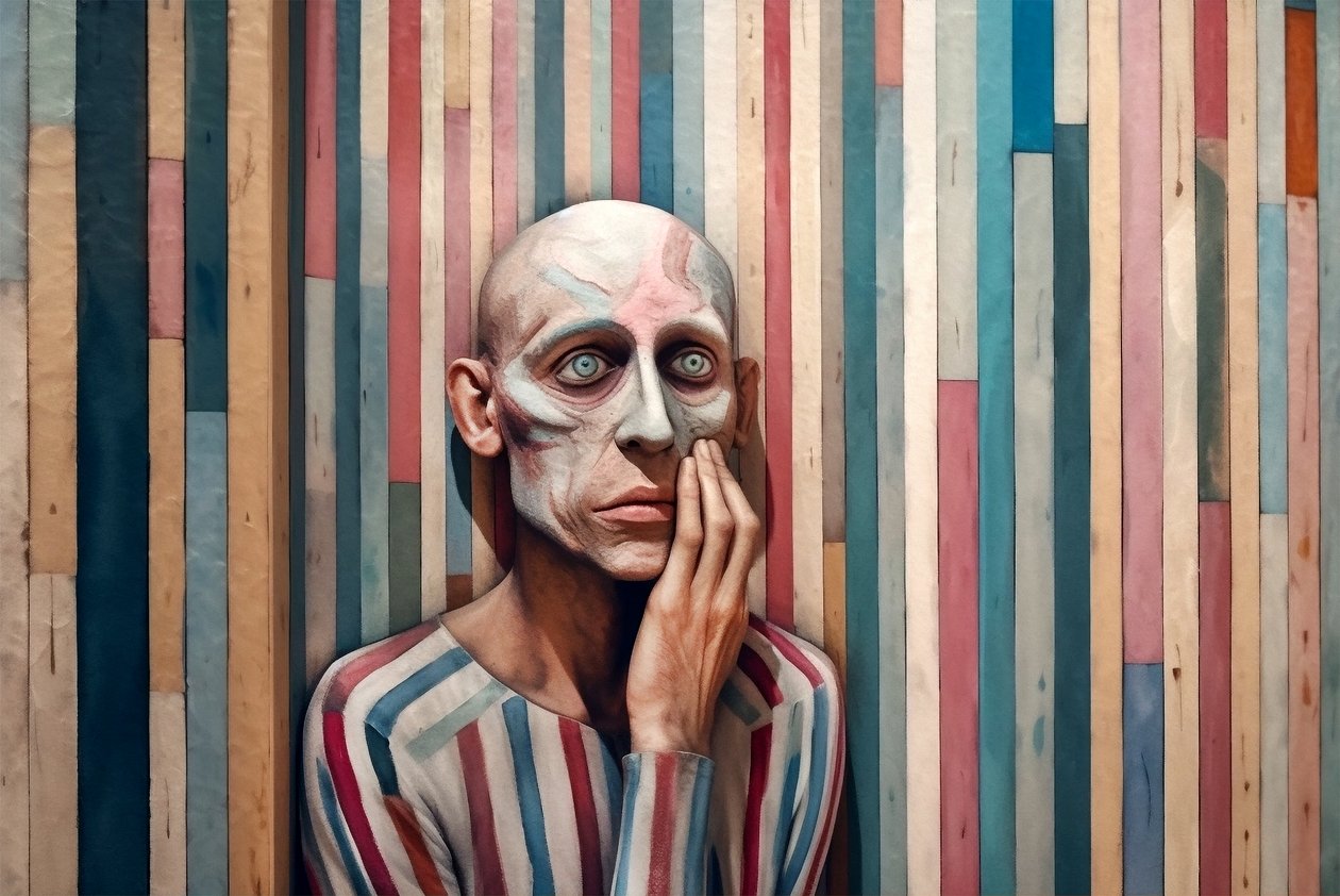 Surrealistisches Gemälde eines traurigen Mannes, inspiriert von Giorgio ...