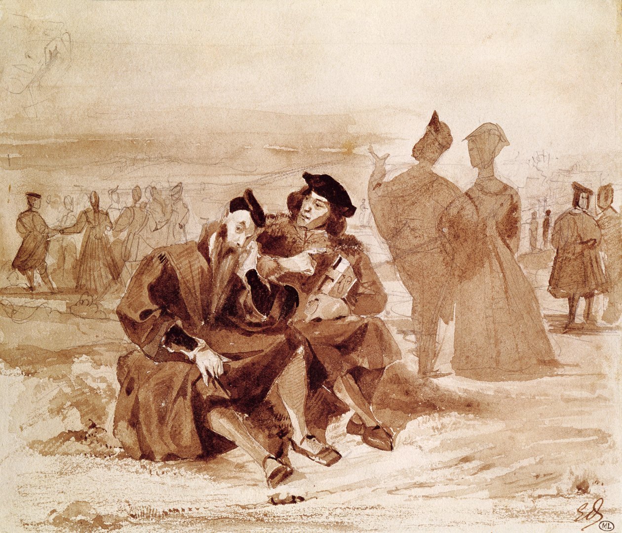 Faust und Wagner im Gespräch auf dem Land, aus 'Faust' von Johann ...