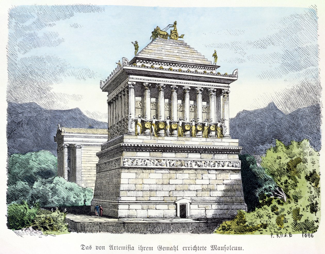 Das Mausoleum von Halikarnassos, aus einer Serie der 'Sieben Weltwunder der Antike ...
