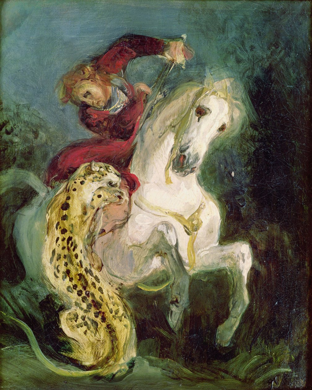 Jaguar greift einen Reiter an, ca. 1855
