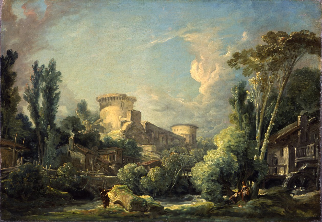 Landschaft mit Schloss und Mühle, ca. 1765
