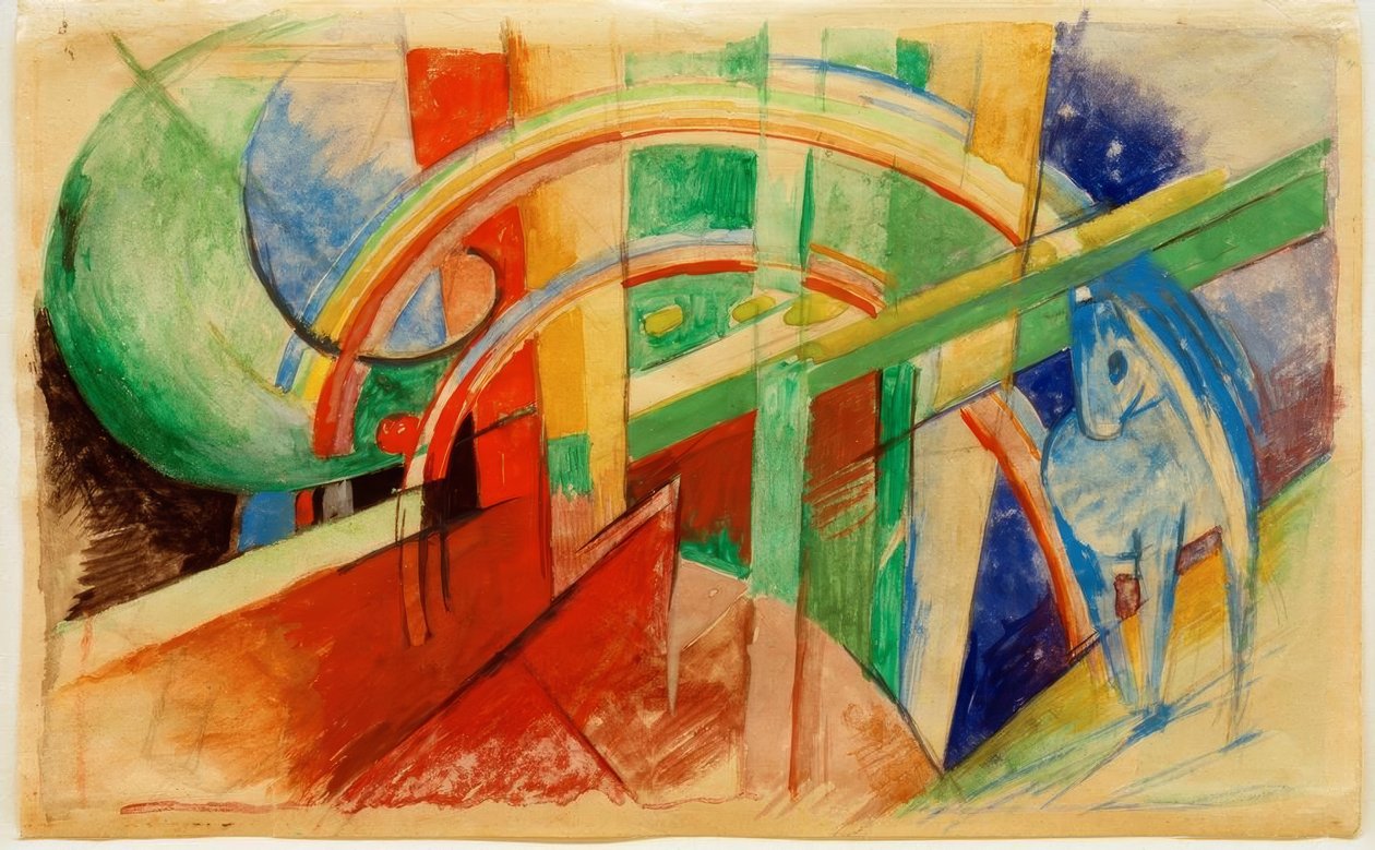 Blaues Pferd mit Regenbogen von Franz Marc: Kunstdruck