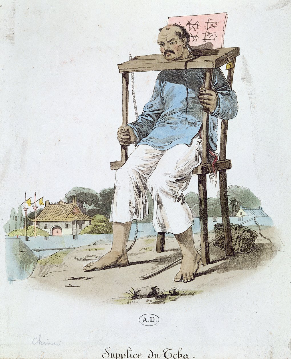 Ein Gefangener im Cangue in China, ca. 1800