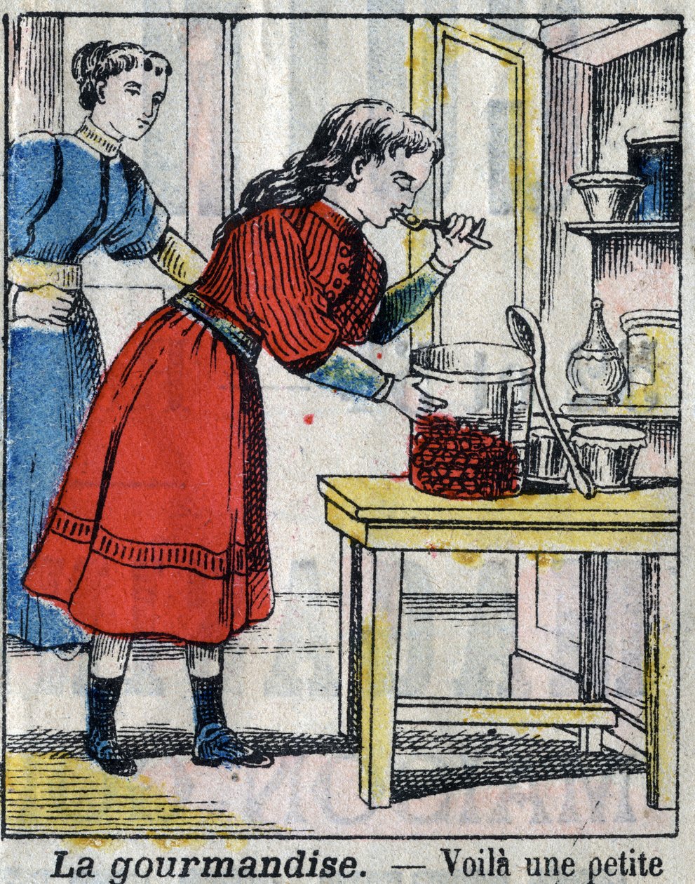 Sieben tödliche Fische: Gourmandise. Epinal-Abbildung Ende 19. Jahrhundert. (I sette peccati o ...