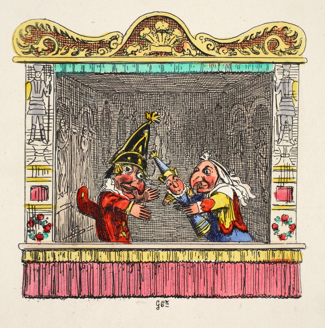 Punch und Judy mit dem Kind aus 'Punch and Judy', veröffentlicht 1827