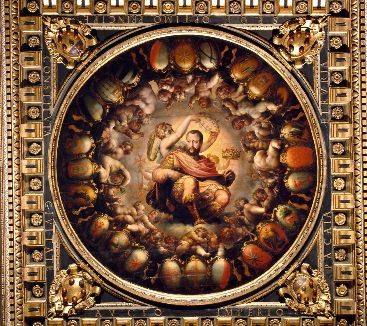 Apotheose von Cosimo I. de' Medici (1519-74) von der Decke des Salone ...