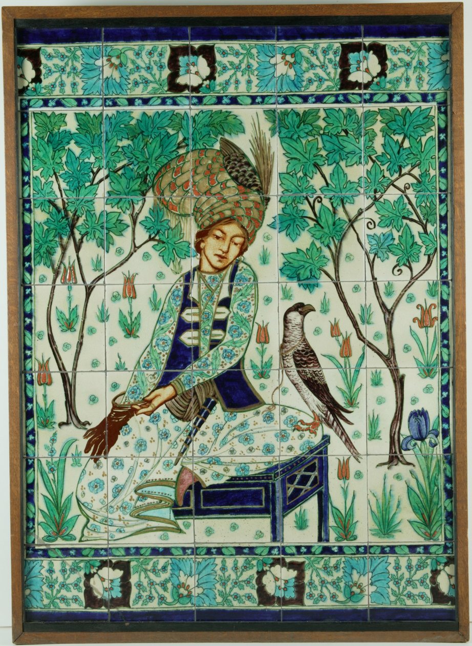 Persischer Falkner-Kachel-Panel, Pilkington's Tiles Group Plc, um 1910