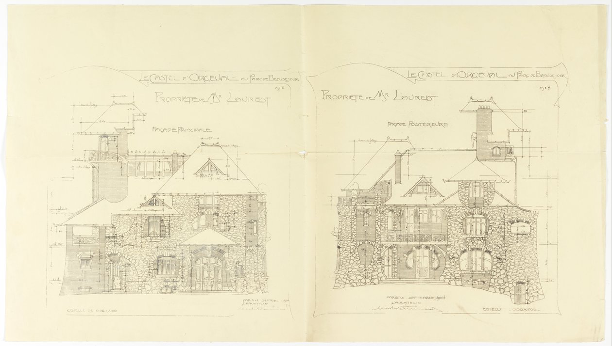 Ansichten, Haupt- und Rückfassaden, Castel d'Orgeval, Parc Beausejour ...