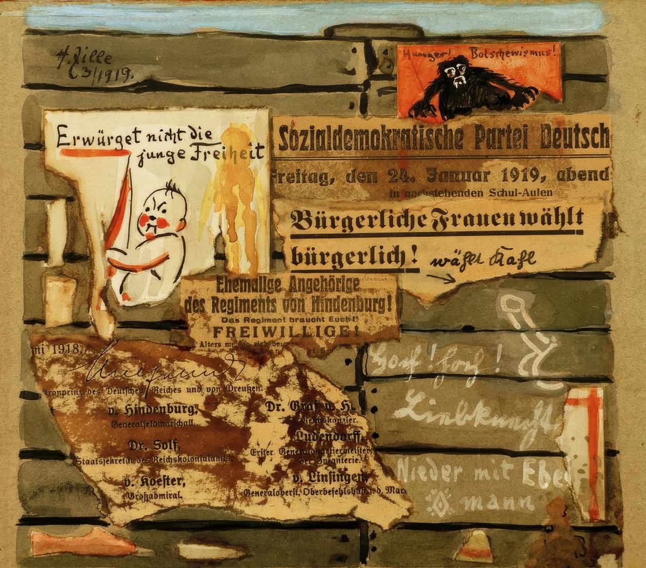 H. Zille, Plakatwand 1919 von Heinrich Zille: Kunstdruck