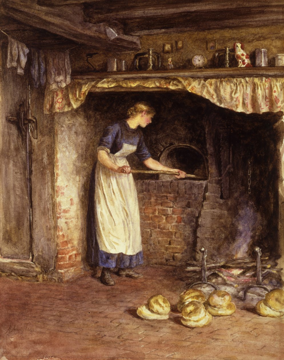Brotbacken, ca. 1882 von Helen Allingham: Kunstdruck