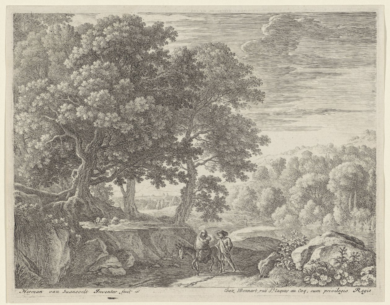 Heilige Familie mit Esel und Cherubinen