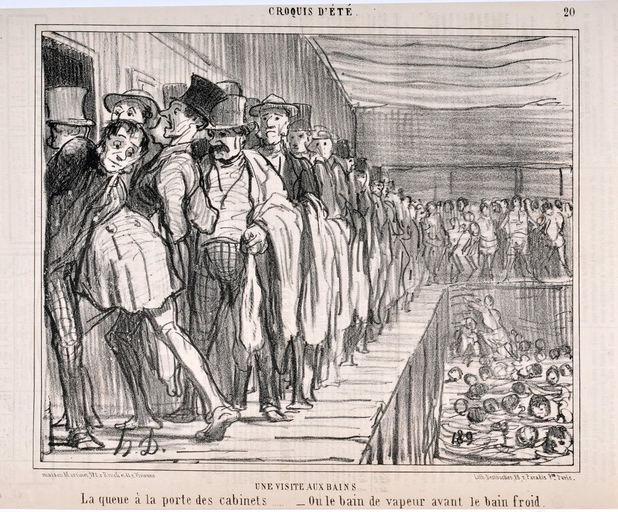 Charivari von 1858: Serie CRUQUIS D'ETE. Ein Besuch in den Bädern. Die ...