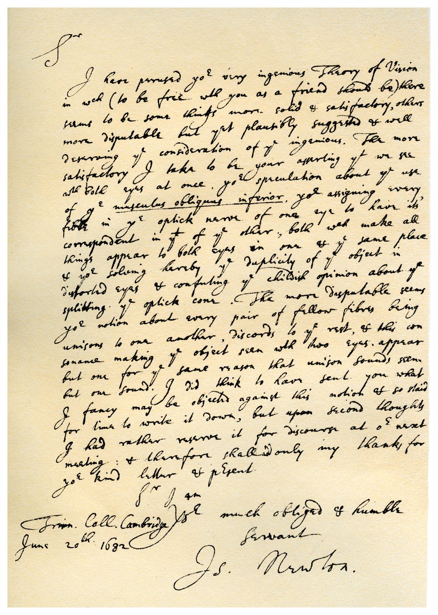 Brief von Sir Isaac Newton an William Briggs, 20. Juni 1682