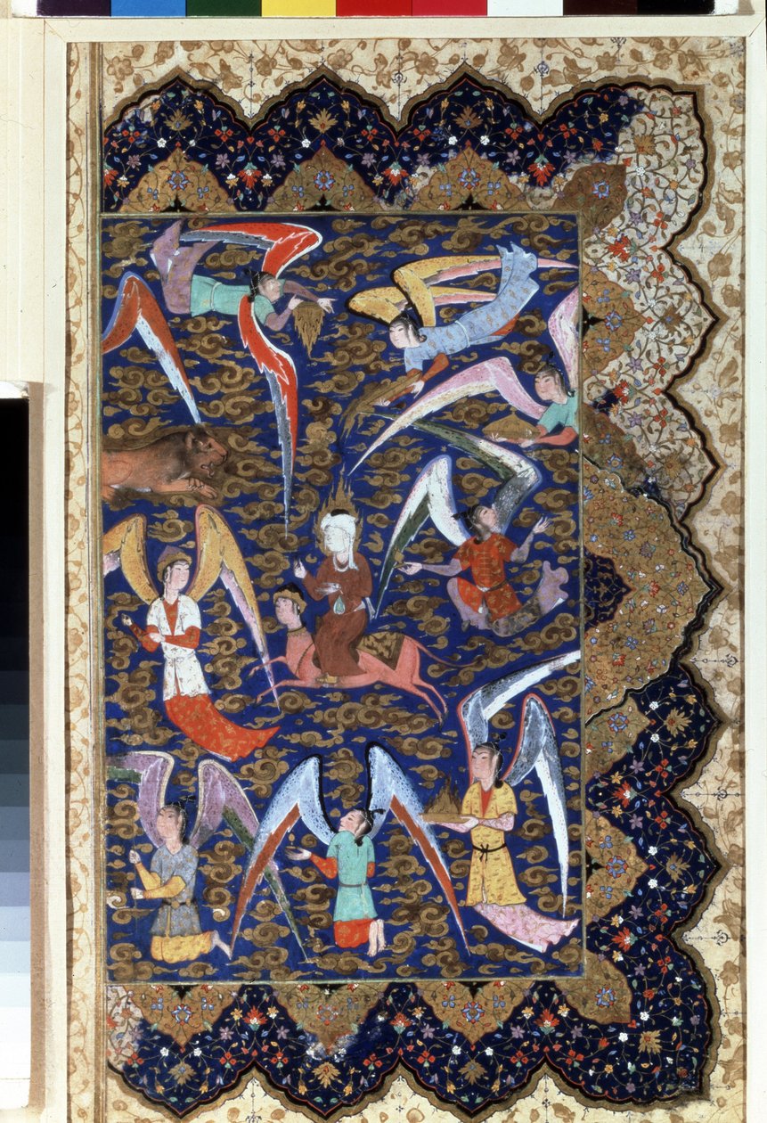 Der Prophet Mohammed (570-632) beim Mirac, seinem Aufstieg in den ...