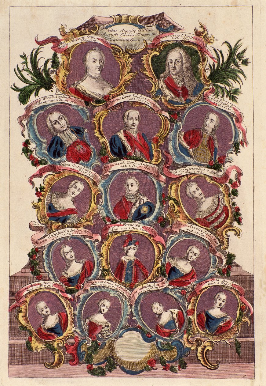 Stammbaum der Kaiserin Maria Theresia von Habsburg (1717-1780) mit Ehemann Franz I. und Kindern ...