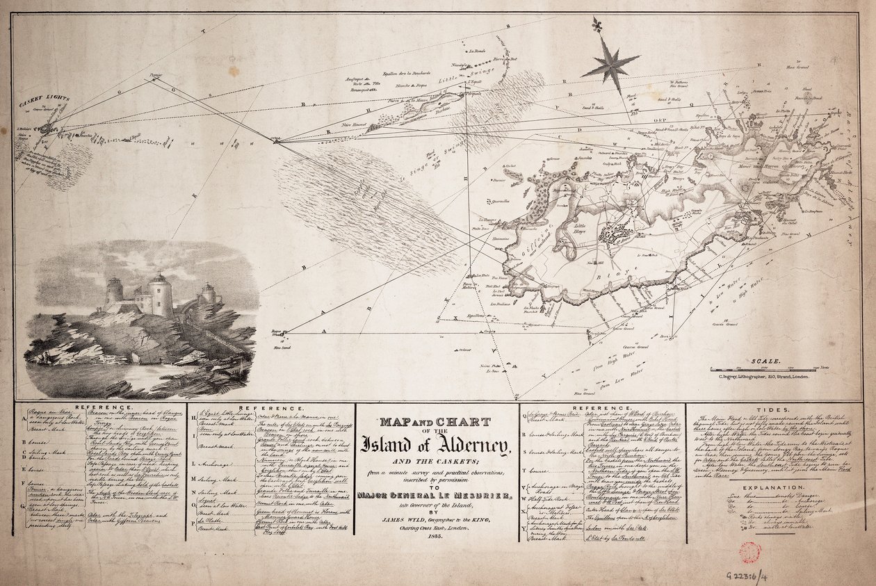 Karte und Plan der Insel Alderney und der Caskets