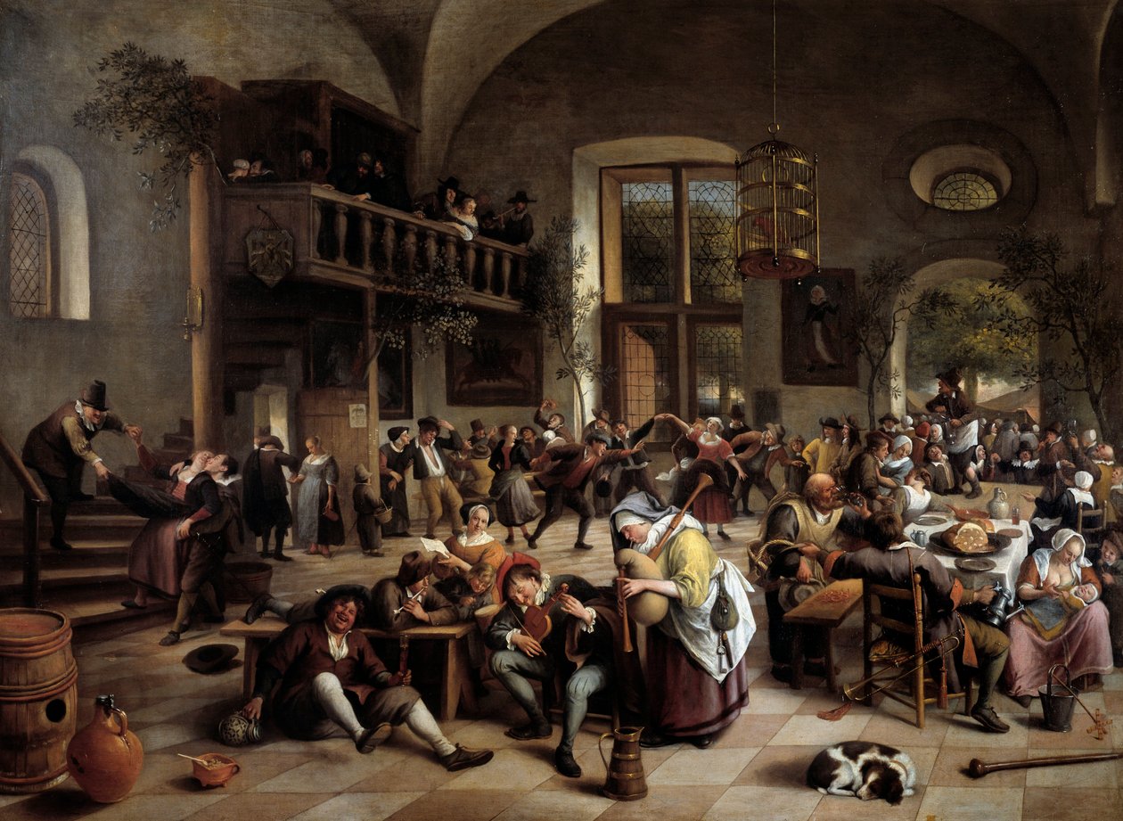 Party in einem Gasthaus von Jan Havicksz. Steen: Kunstdruck