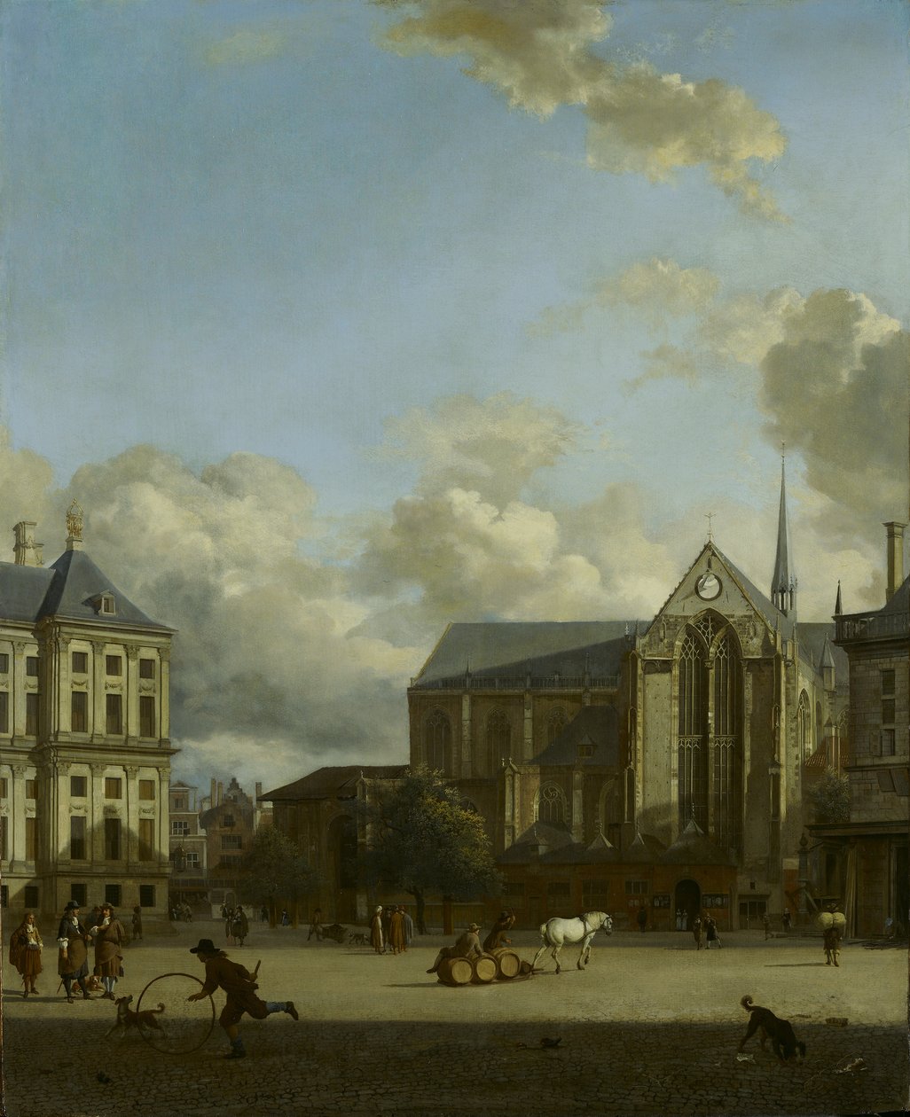 Dam-Platz mit Nieuwe Kerk von Jan van der Heyden: Kunstdruck
