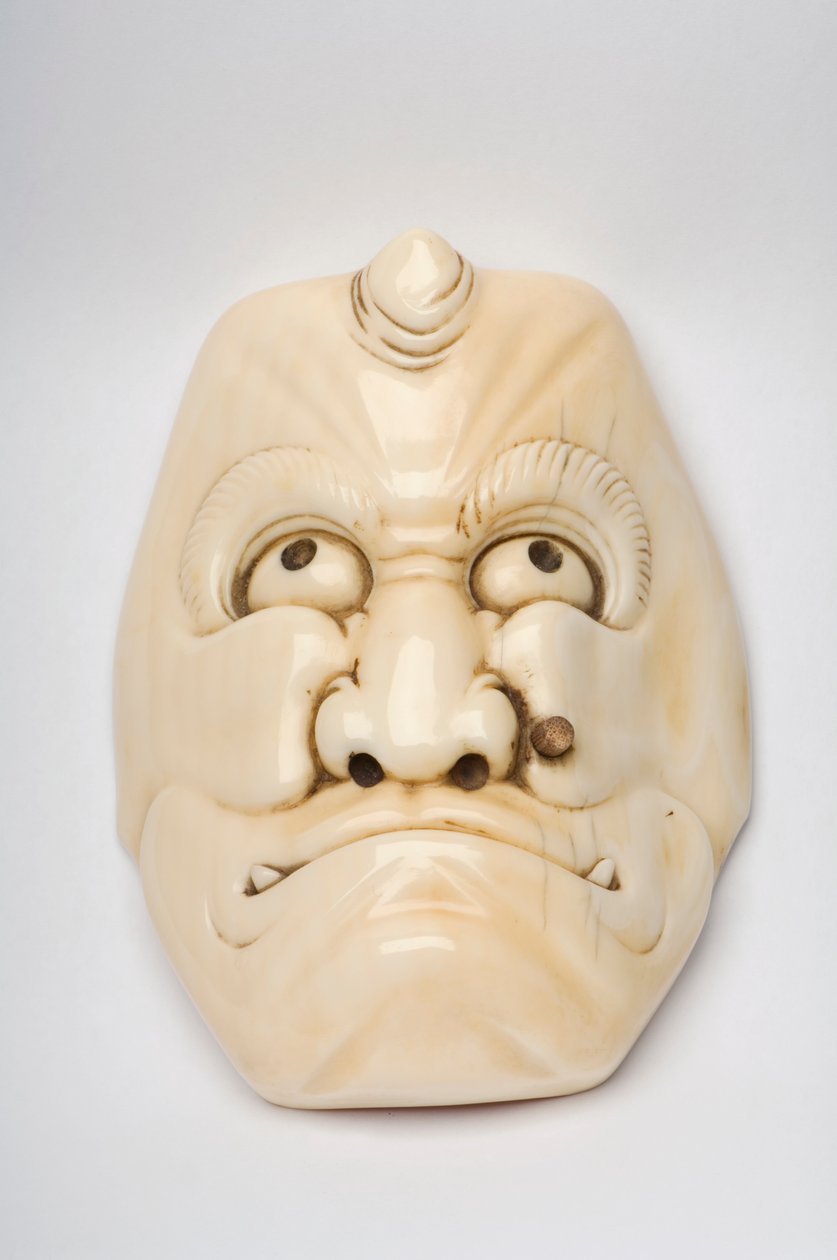 Okimono-Maske als Figur aus dem Kabuki oder einem anderen Theater ...