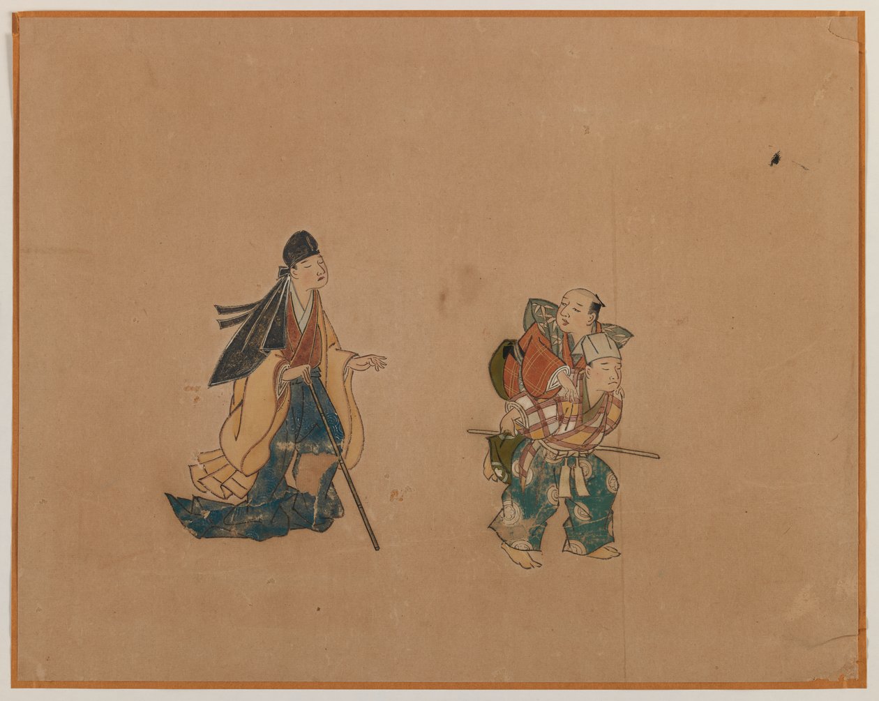 Samurai und zwei Blinde, Albumblattmalerei