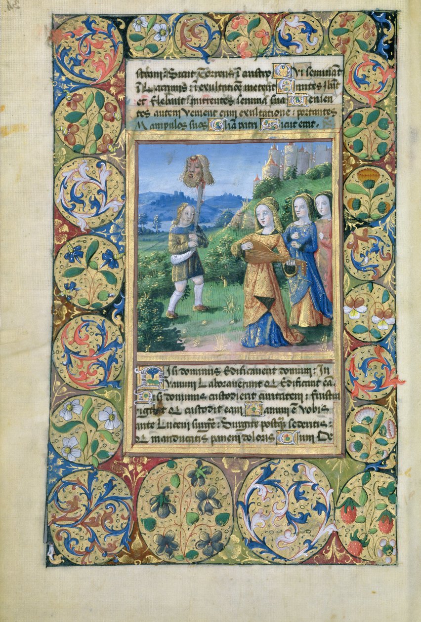 David mit dem Kopf von Goliath, aus dem 'Stundenbuch des Louis d'Orleans'