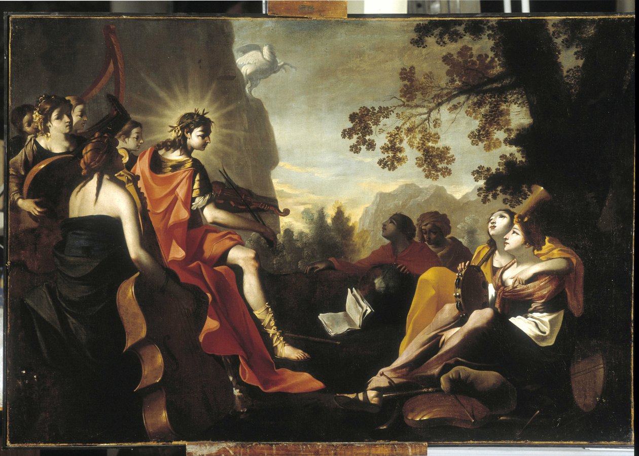 Apollo und die Musen auf dem Berg Parnassus von Jean Tassel