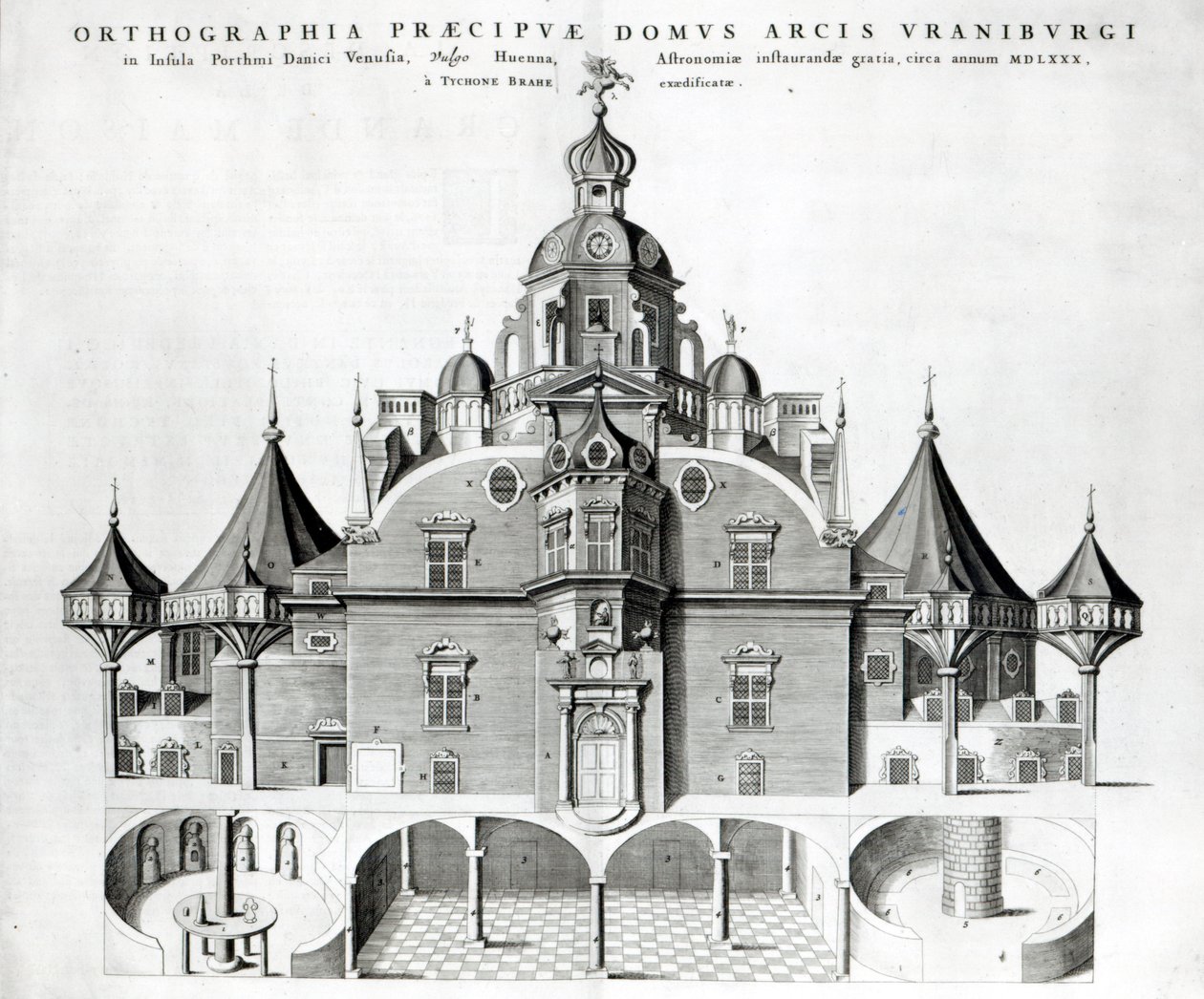 Tycho Brahes Observatorium Uraniborg aus Joan Blaeus 'Atlas Major', 1663