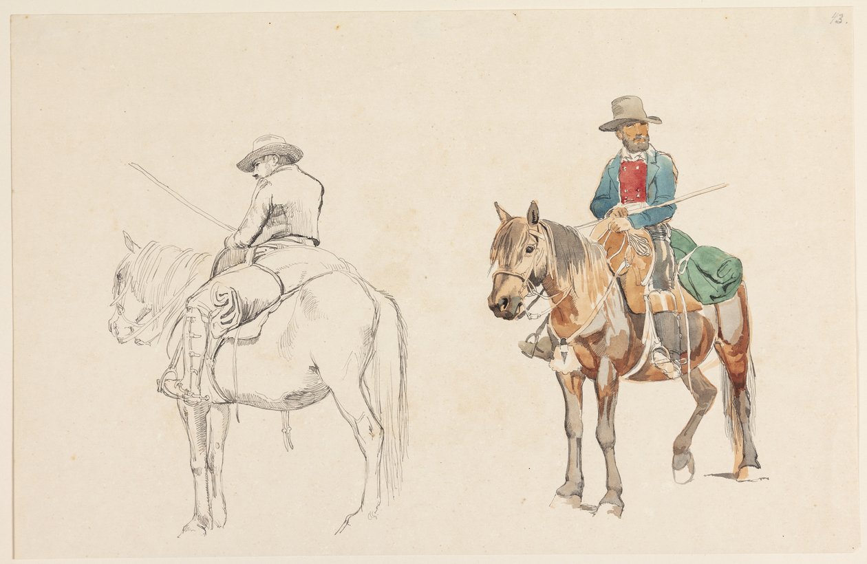 Campagnol zu Pferd, schräg von hinten gesehen. Campagnol zu Pferd ...